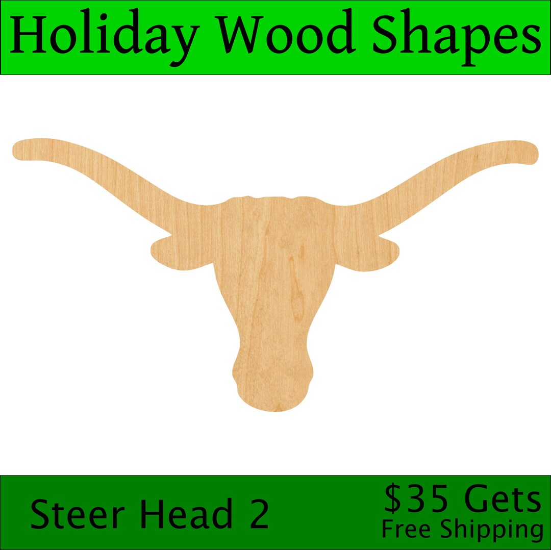 Laser Cut Steer Head Design 2 Wood Blank, Crafting Supplies, Wooden ...