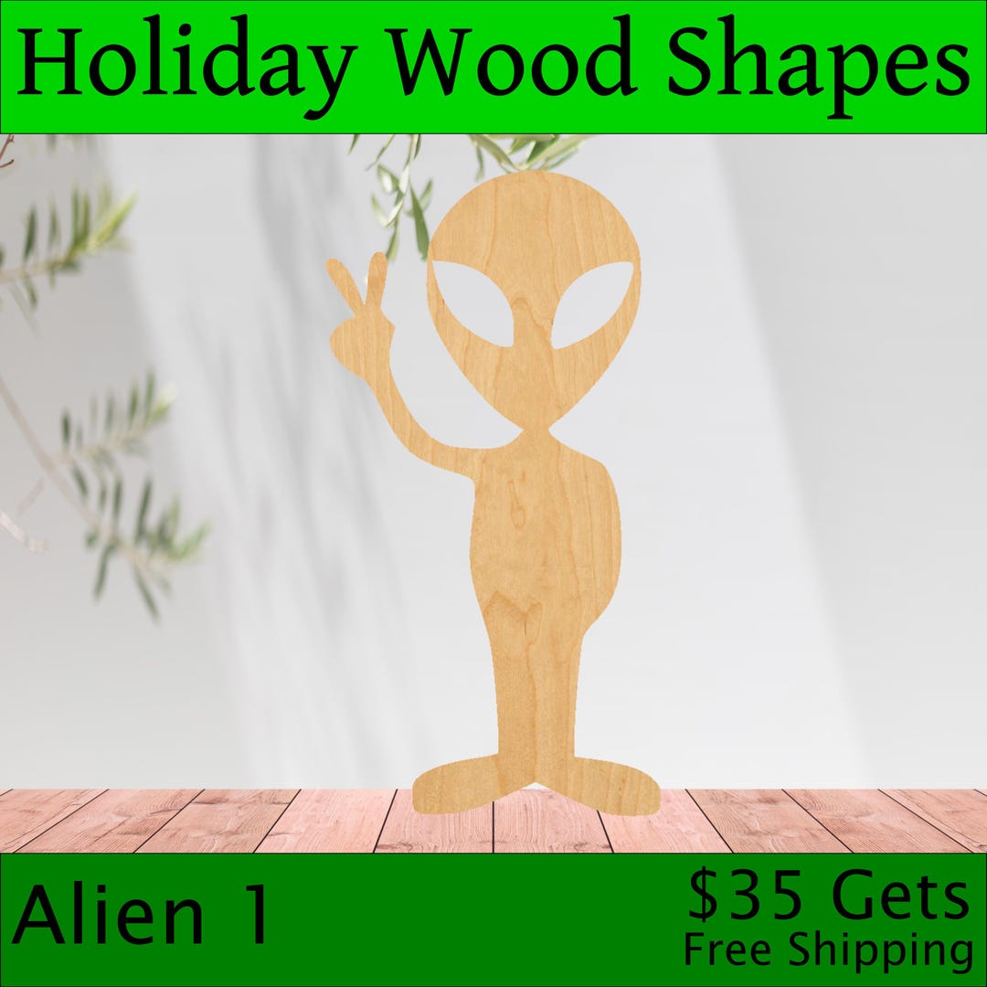 Laser Cut Alien Design 1 Wood Blank, Crafting Supplies, Wooden Cutout ...