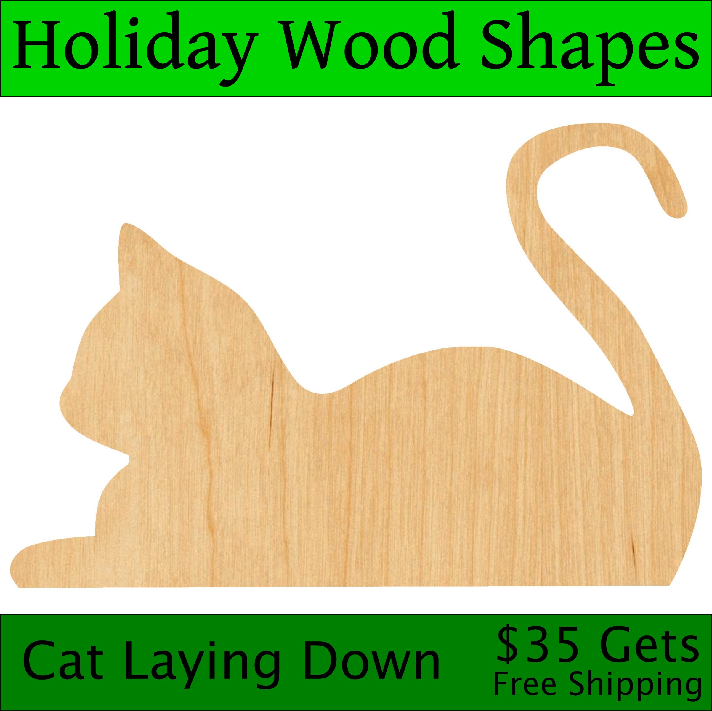 Laser Cut Cat Laying Down Wood Blank, Crafting Supplies, Wooden Cutout ...