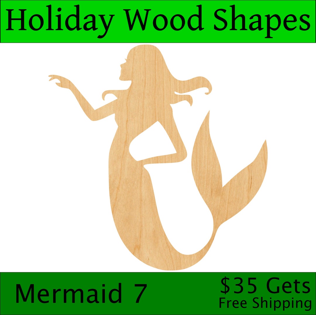Laser Cut Mermaid Design 7 Wood Blank, Crafting Supplies, Wooden Cutout ...