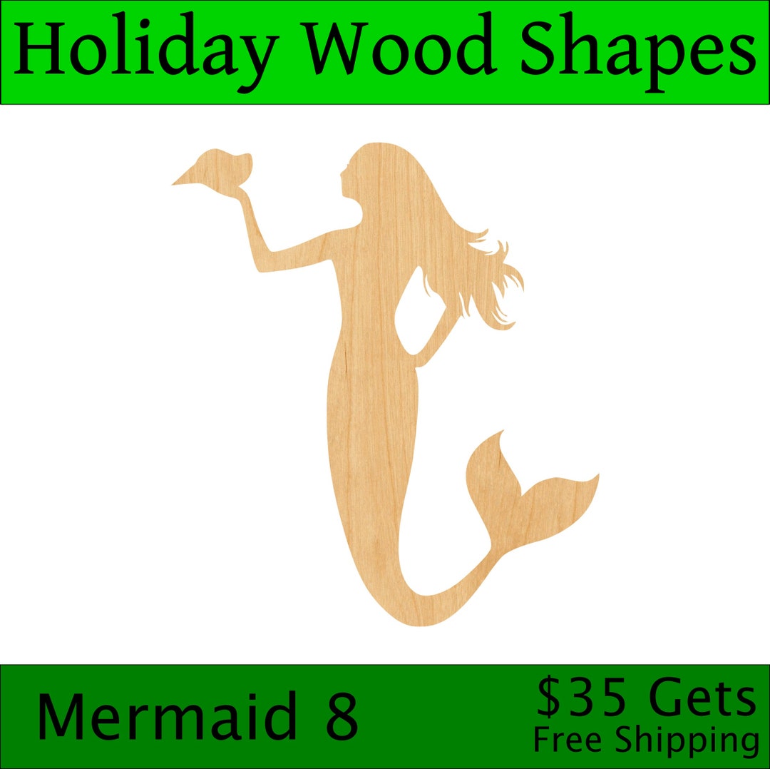 Laser Cut Mermaid Design 8 Wood Blank, Crafting Supplies, Wooden Cutout ...