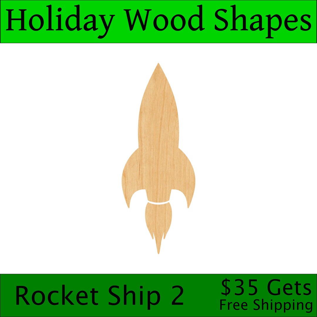Laser Cut Rocket Ship Design 2 Wood Blank, Crafting Supplies, Wooden ...