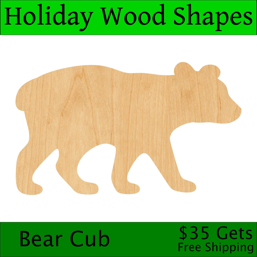 Laser Cut Bear Cub Wood Blank, Crafting Supplies, Wooden Cutout, DIY ...