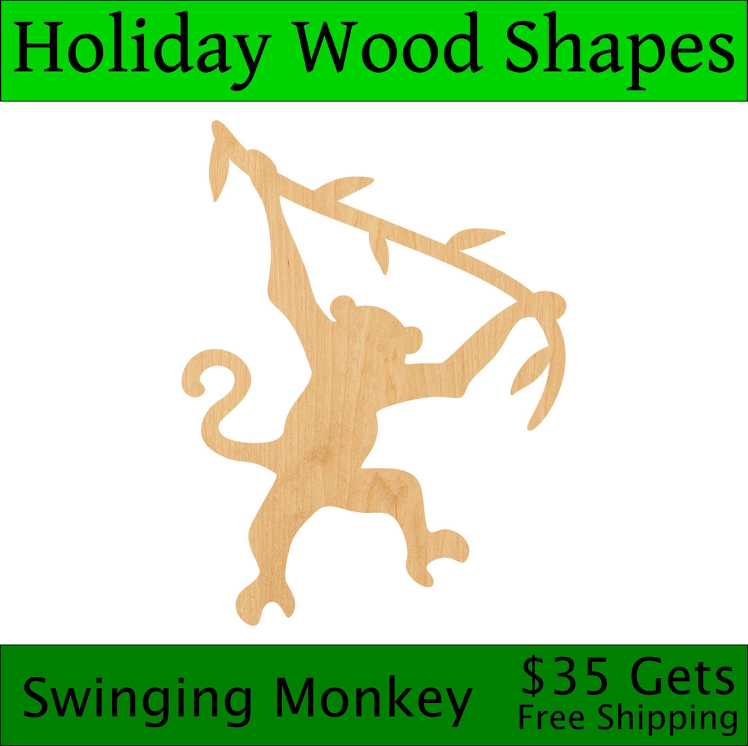 Laser Cut Swinging Monkey Wood Blank, Crafting Supplies, Wooden Cutout ...