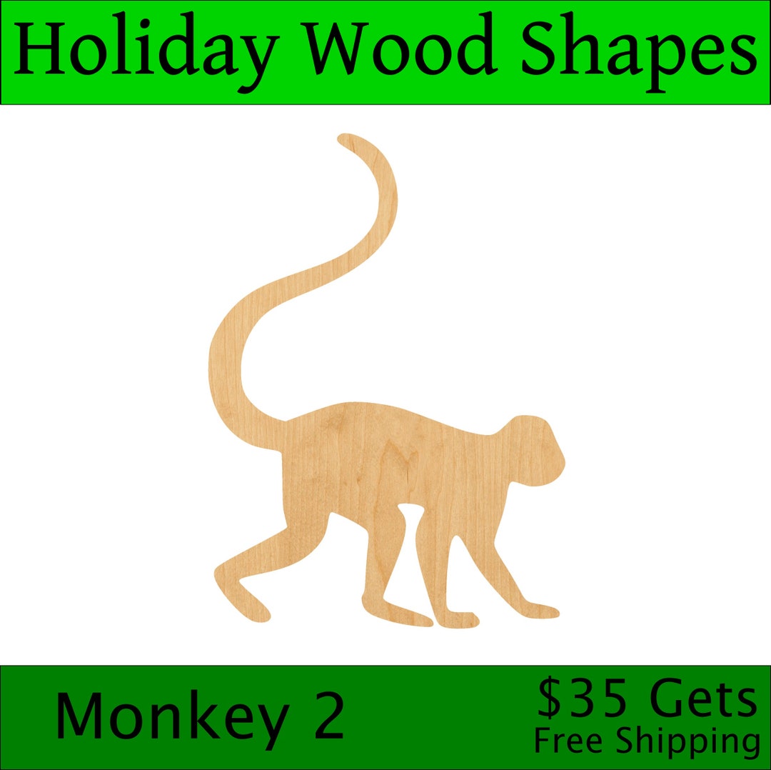Laser Cut Monkey Design 2 Wood Blank, Crafting Supplies, Wooden Cutout ...
