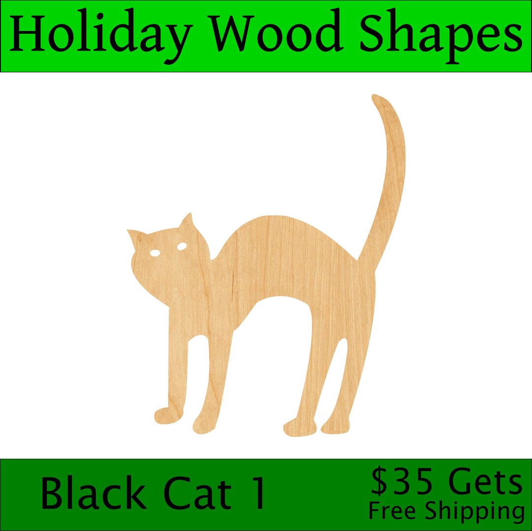 Laser Cut Black Cat Design 1 Wood Blank, Crafting Supplies, Wooden ...