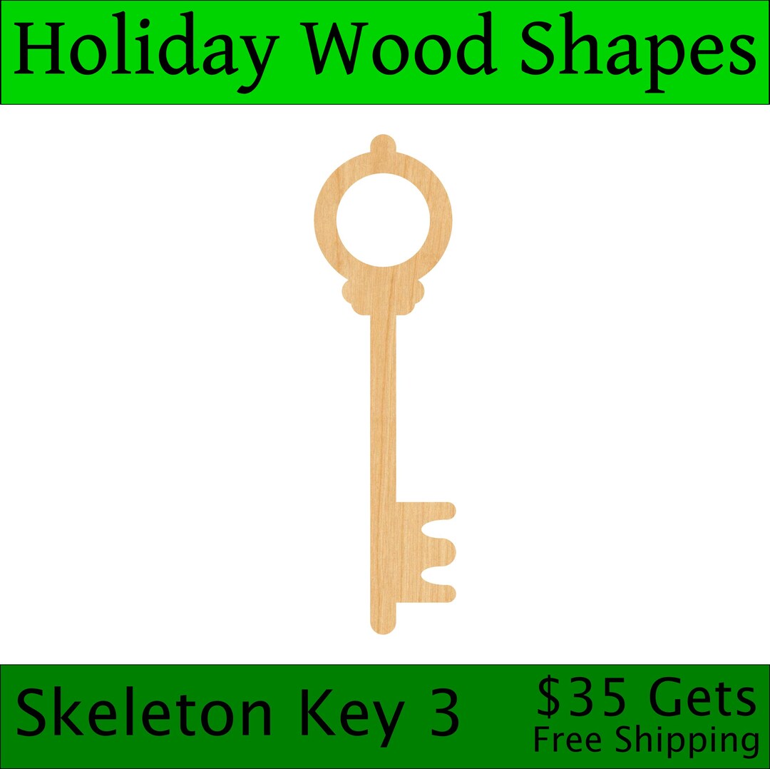 Laser Cut Skeleton Key Design 3 Wood Blank, Crafting Supplies, Wooden ...