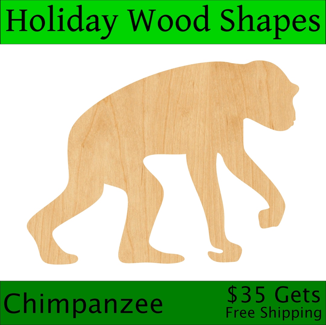 Laser Cut Chimpanzee Wood Blank, Crafting Supplies, Wooden Cutout, DIY ...