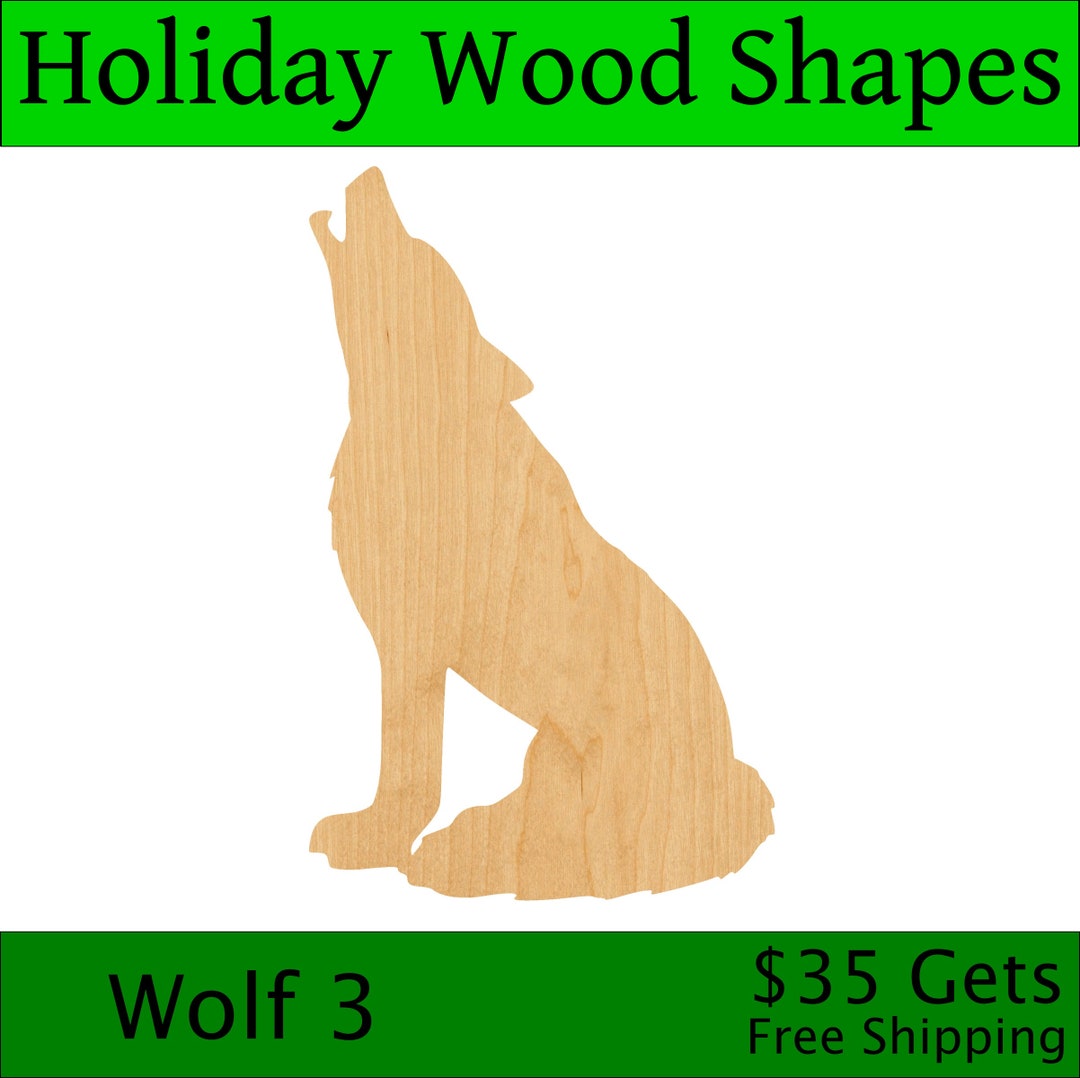 Laser Cut Wolf Design 3 Wood Blank, Crafting Supplies, Wooden Cutout ...