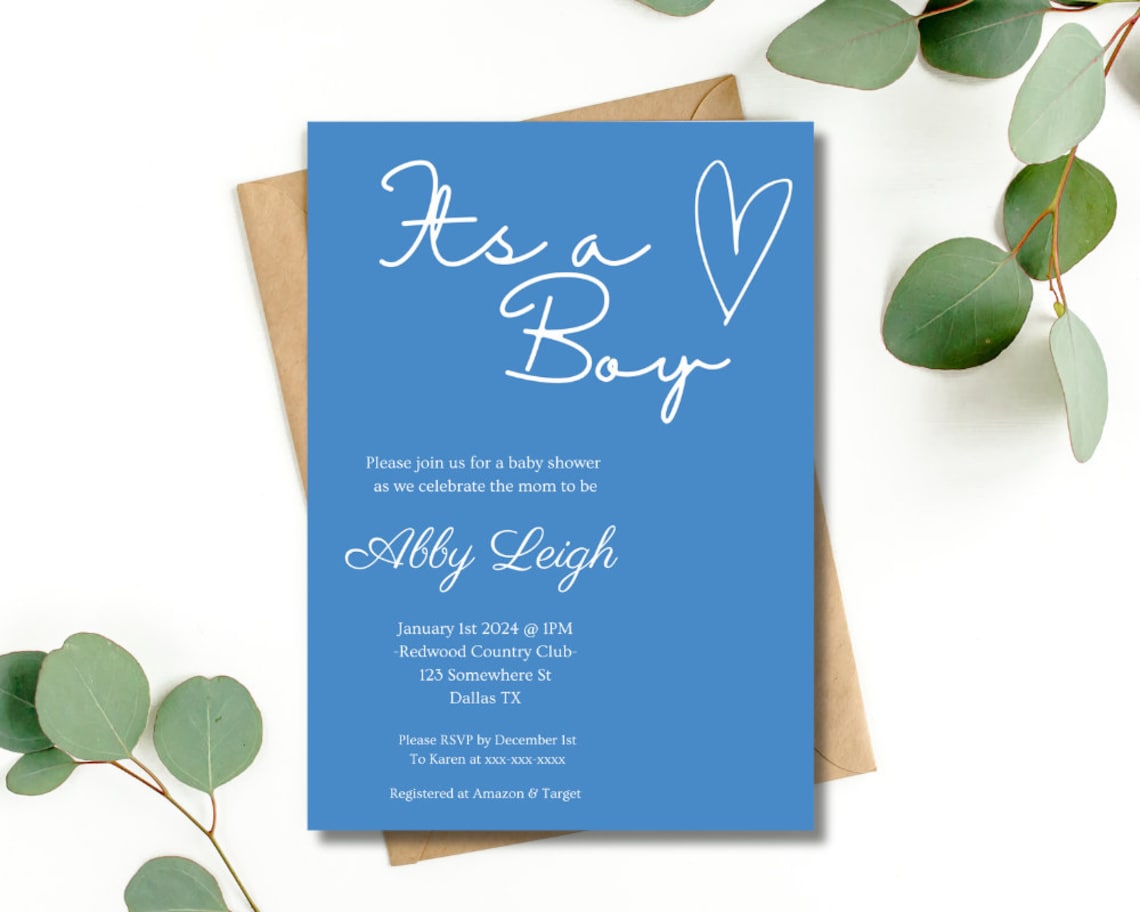 Editable Baby Boy Shower Invitation Bundle Minimalist Its - Etsy