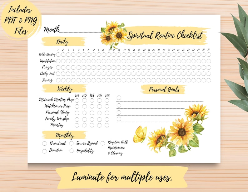 JW Spiritual Routine Checklist | Printable | Sunflower Design - Etsy