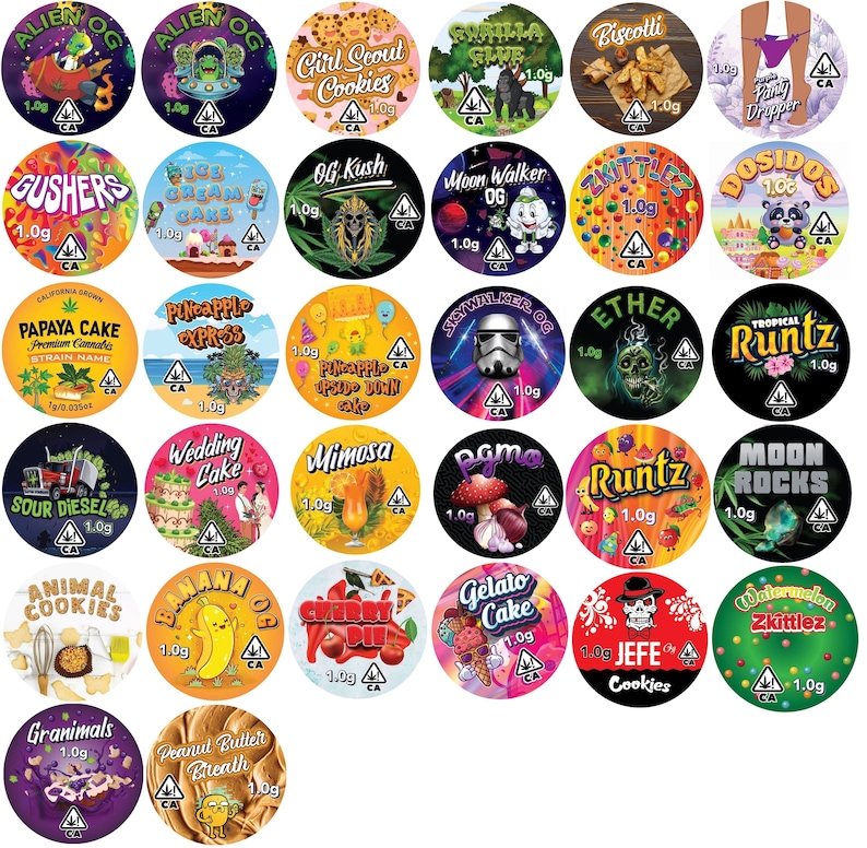 Strain Label Stickers for 5ml Concentrate Jars - 1 Inch Diameter Labels ...