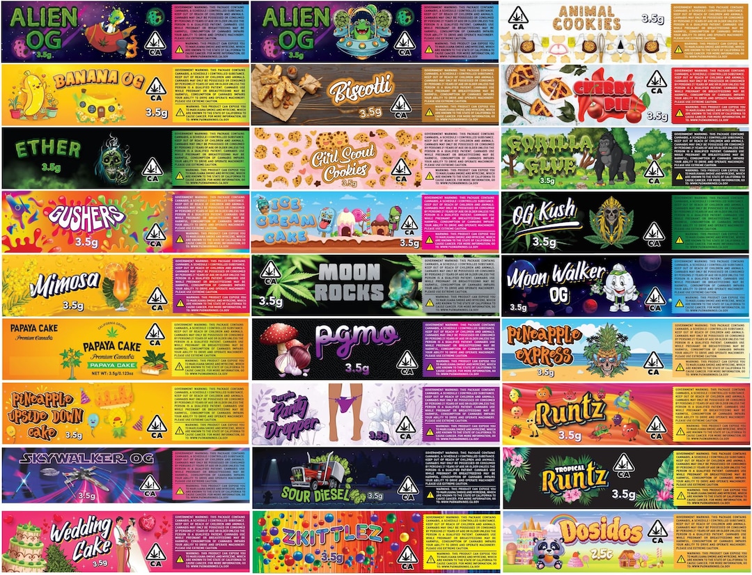 Strain Label Stickers for 3oz Eighth Jars - 1.5" X 6" Jar Wrap Labels ...