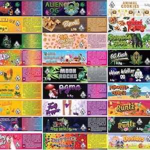 Strain Label Stickers for 3oz Eighth Jars - 1.5" X 6" Jar Wrap Labels ...