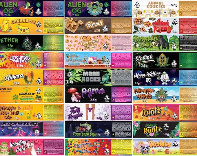 Strain Label Stickers for 3oz Eighth Jars - 1.5" X 6" Jar Wrap Labels ...