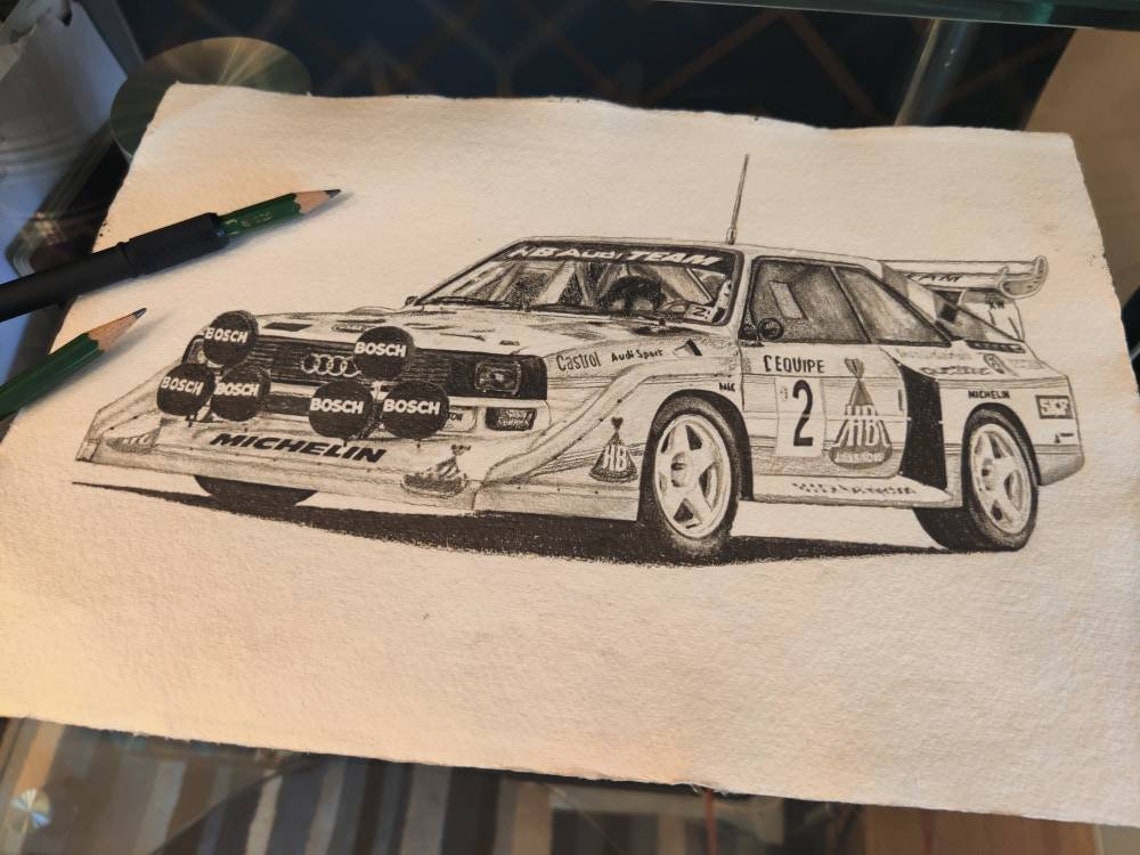 Original Audi Quattro S1 Pencil Drawing on Handmade Paper - Etsy