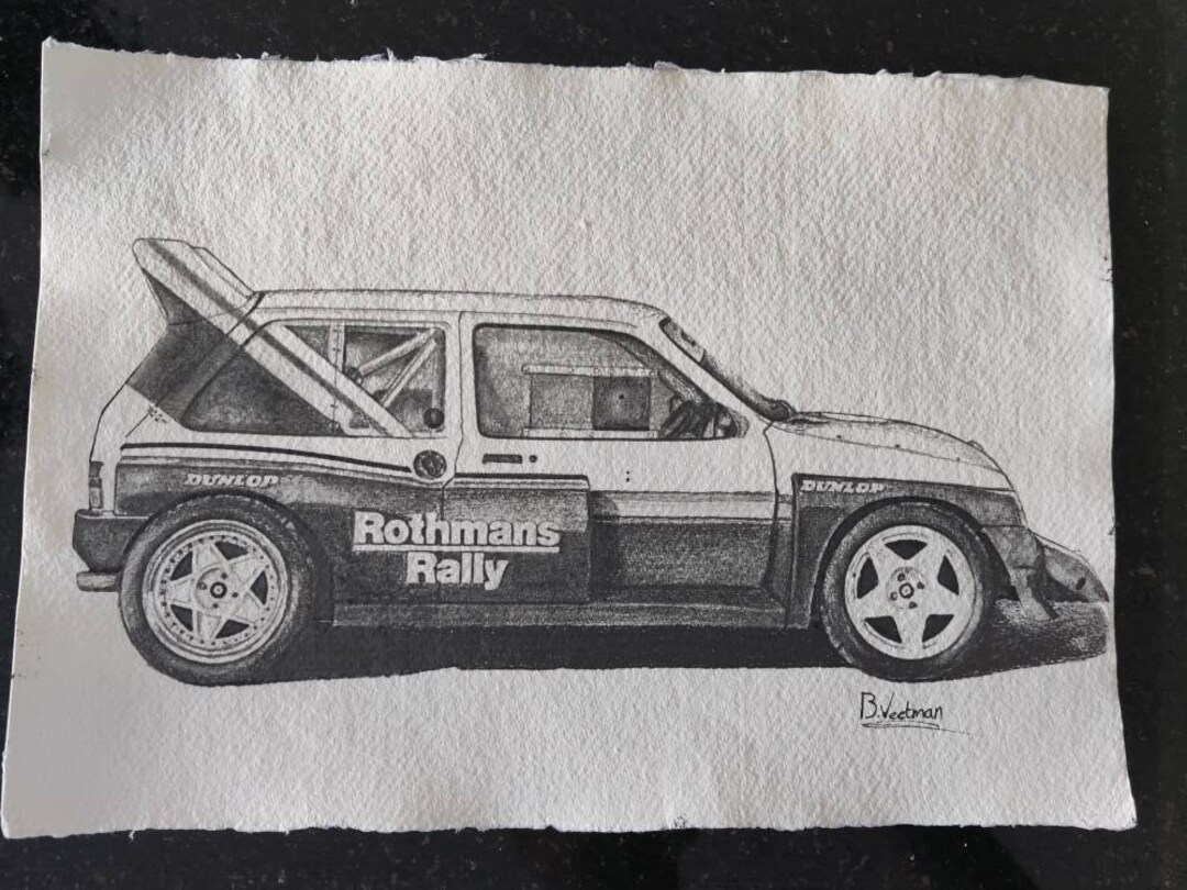 Original MG Metro 6R4 Pencil Drawing on Handmade Paper - Etsy