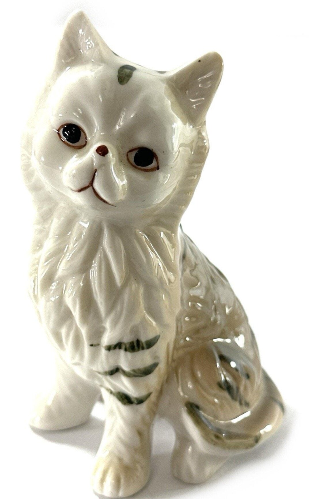 Vintage Bone China Cat Figurine Taiwan Gray Tabby Kitten 4” Hand ...
