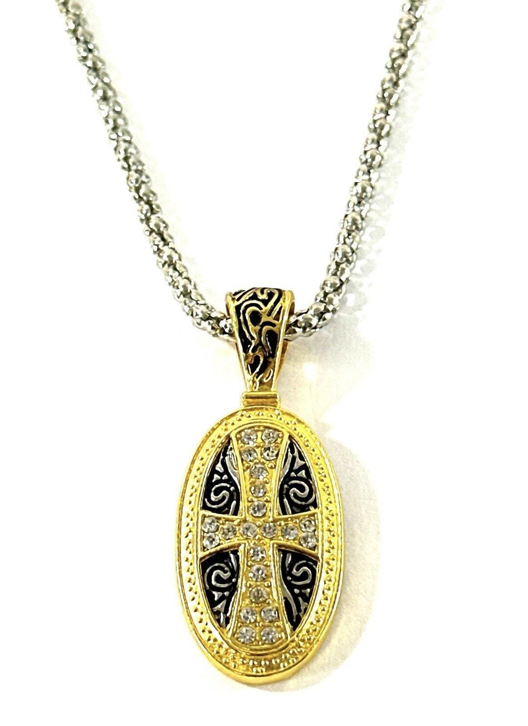 Vintage Necklace Trinity Broadcasting Network Cross Dual Tone Pendant ...
