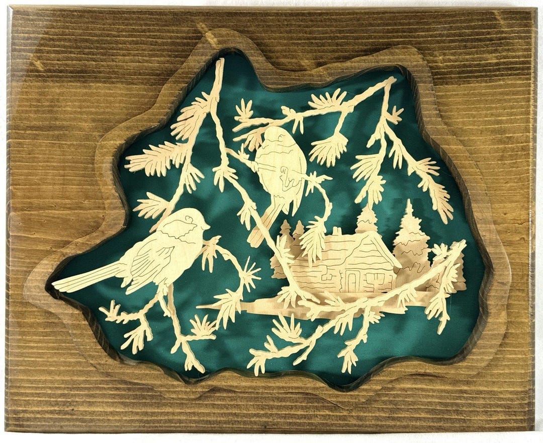 Layered Wood Shadow Box Wall Art Birds Cabin Teal Background 14x11” - Etsy