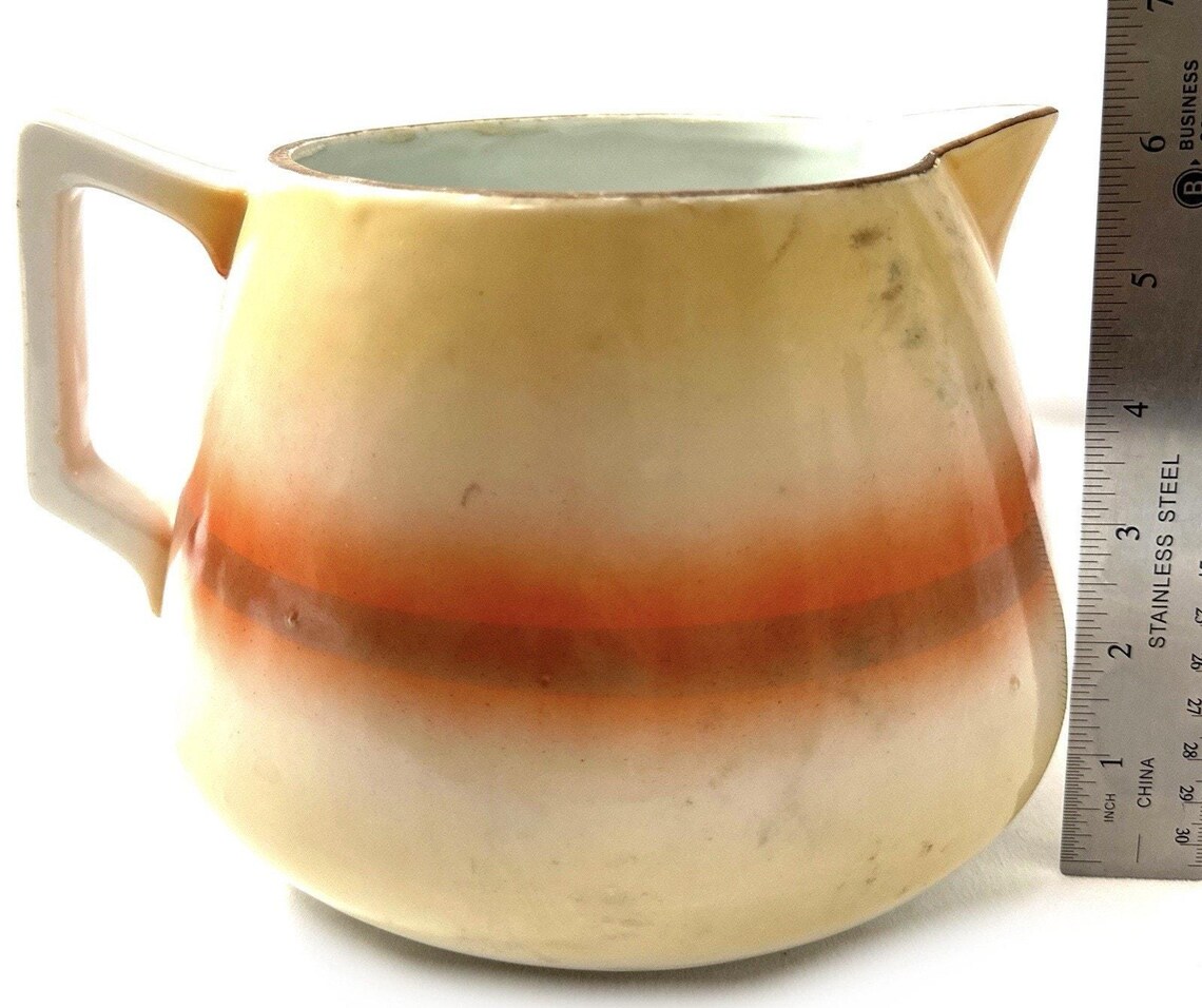 Vintage Porcelain Pitcher W/ Four Cups Hand Painted Sunset Cottage ...