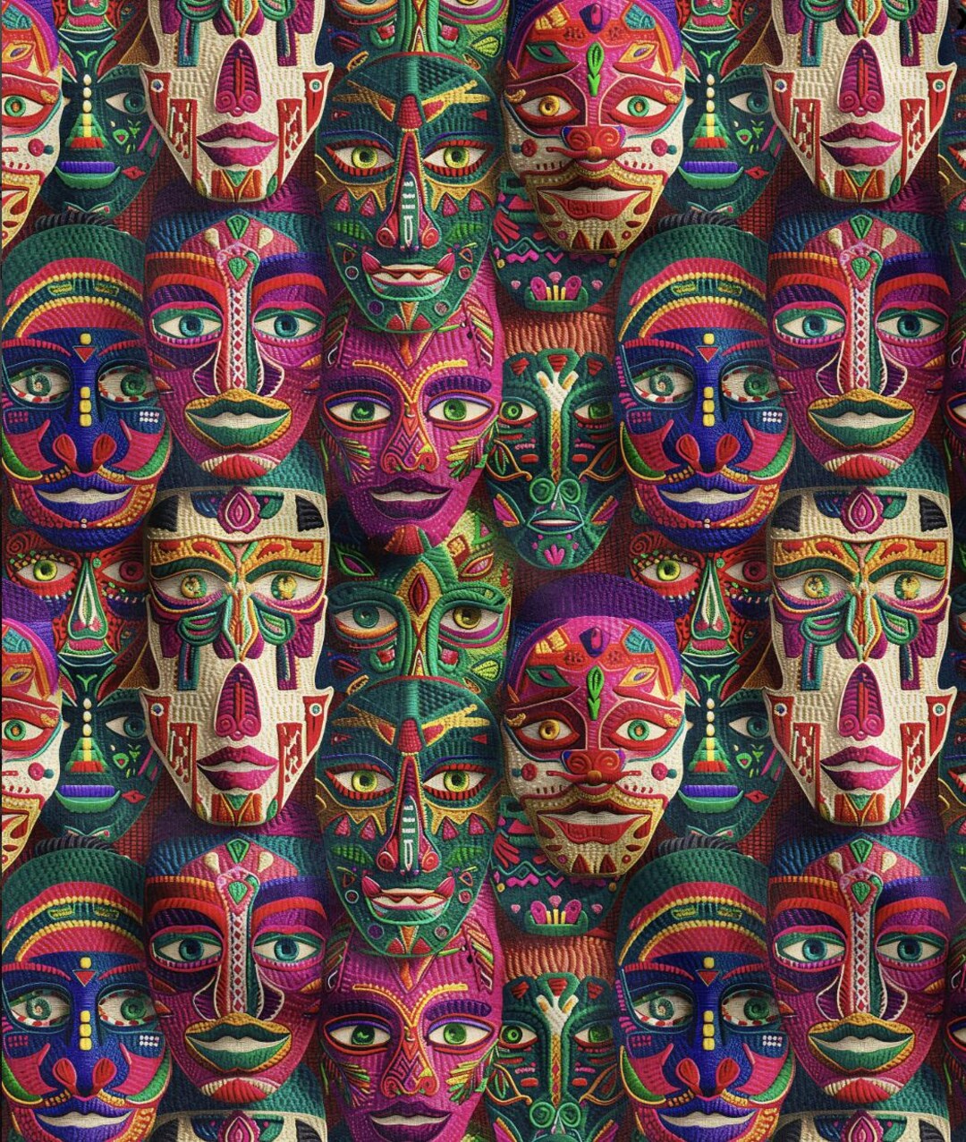 3D Mask Pattern Upholstery Fabric – Colorful Pop Art Digital Print ...