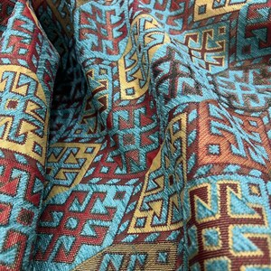 Turquoise Aztec Upholstery Chenille Tapestry Fabric by the Yards, Boho ...