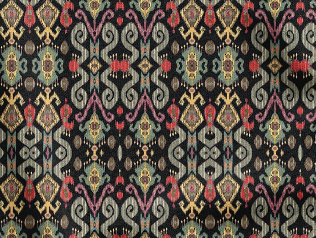 Black Ikat Pattern Upholstery Print Fabric, Ethnic Home Decor Fabric ...