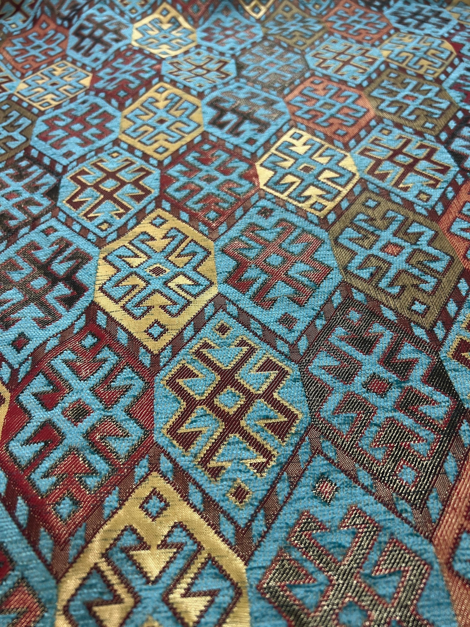 Turquoise Aztec Upholstery Chenille Tapestry Fabric by the Yards, Boho ...
