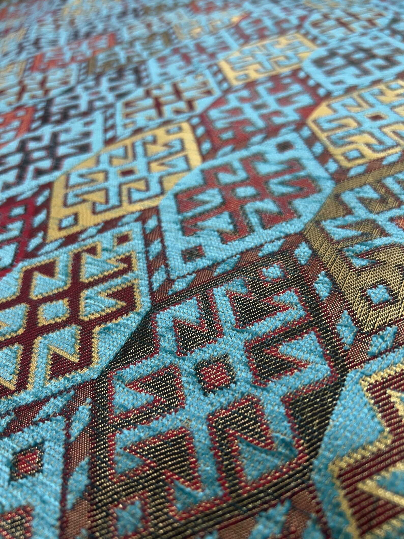 Turquoise Aztec Upholstery Chenille Tapestry Fabric by the Yards, Boho ...