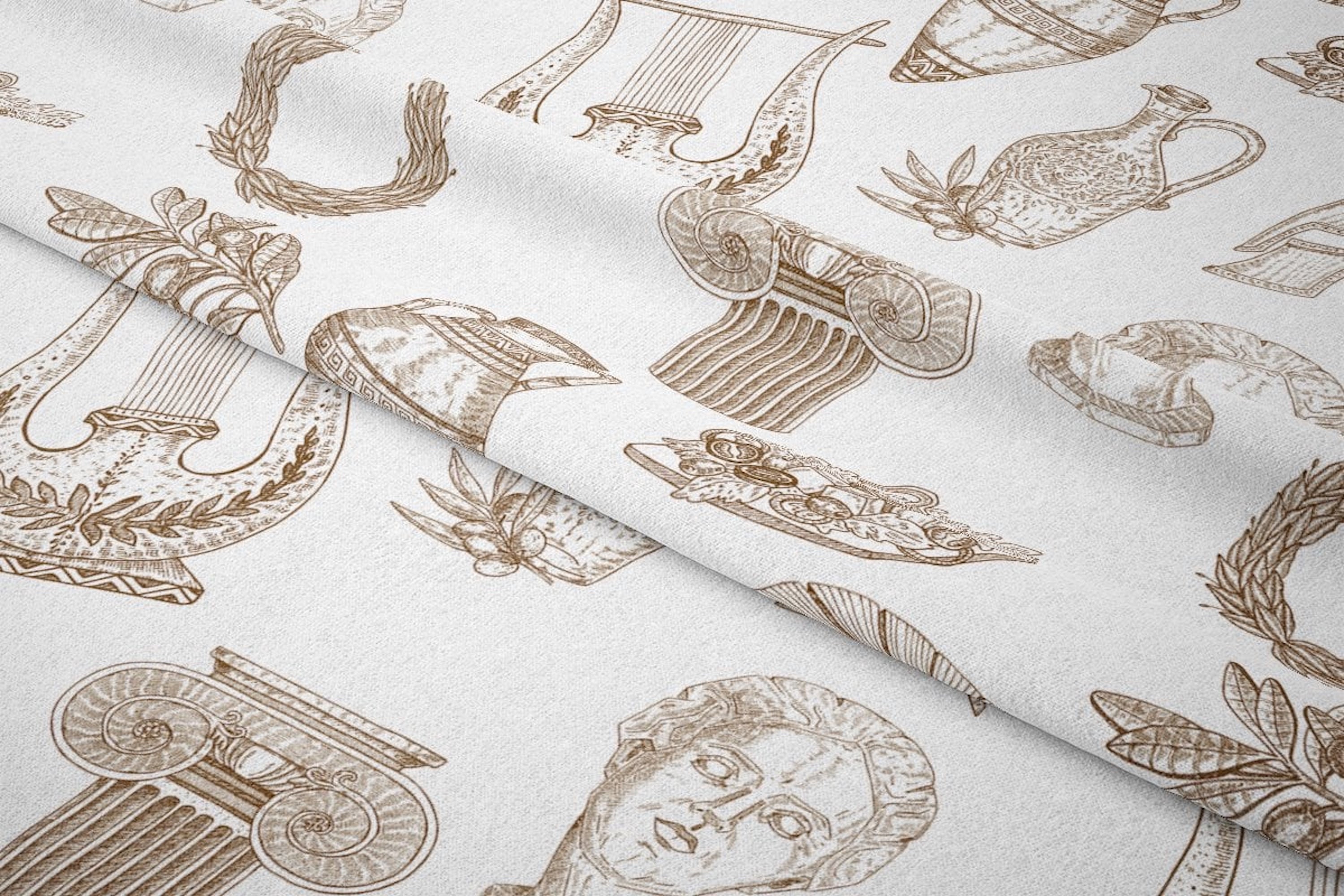 Ancient Greek Pattern Upholstery Print Fabric, Boho Home Decor Fabric ...