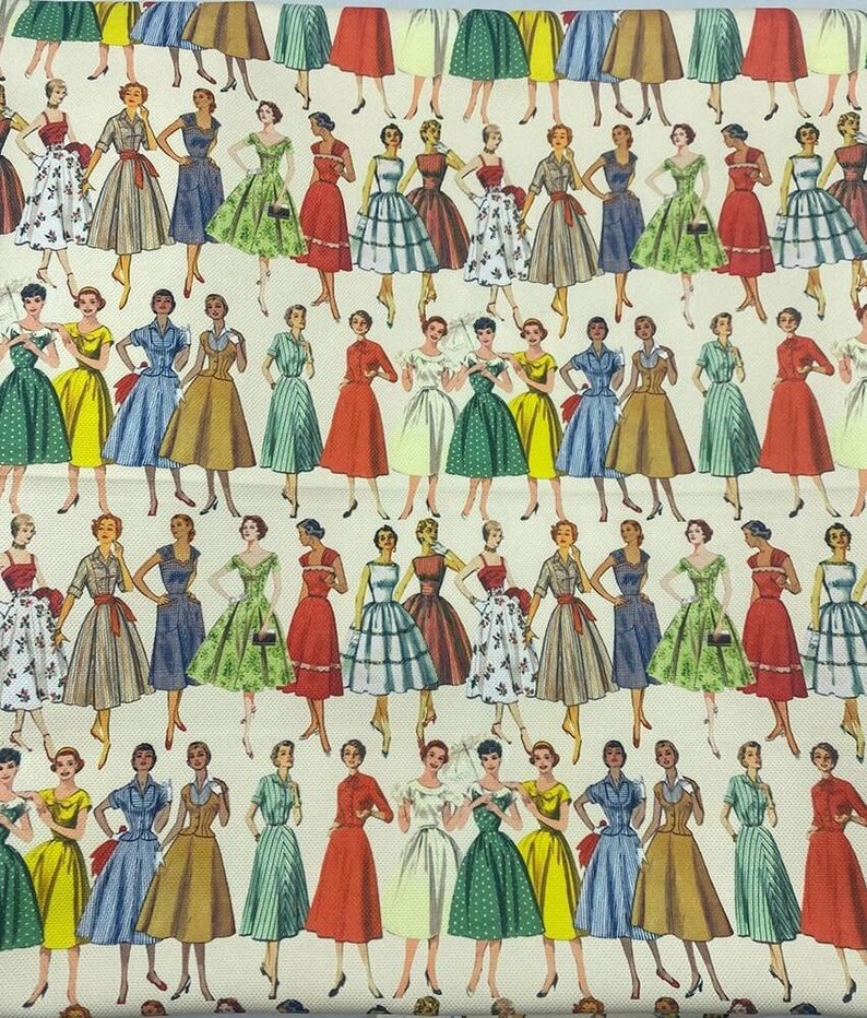 Vintage Women Print Upholstery Fabric: Cream & Black Art Decor by the ...