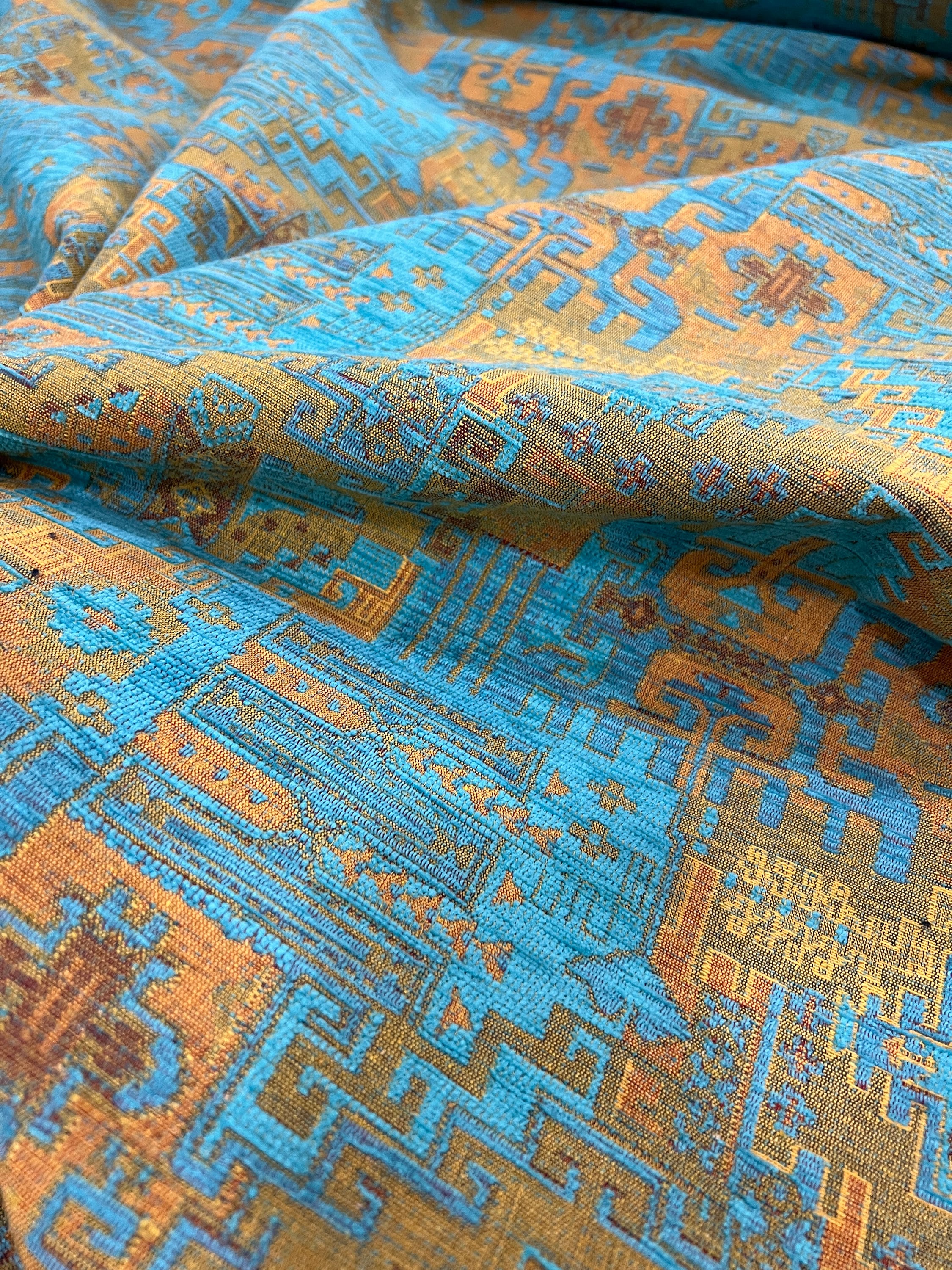 Turquoise Chenille Tapestry Fabric: Ethnic Kilim Upholstery, Boho Decor ...