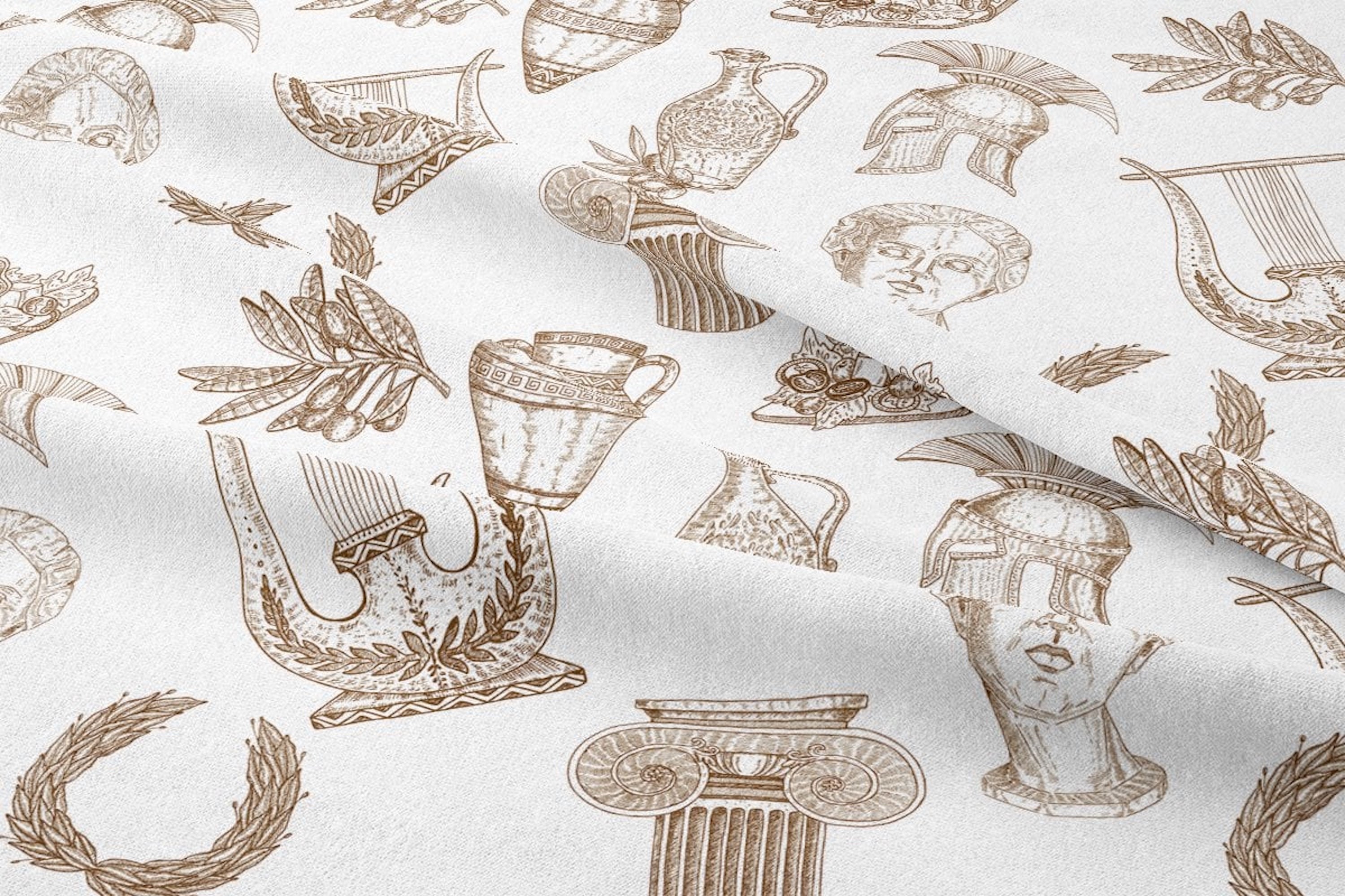 Ancient Greek Pattern Upholstery Print Fabric, Boho Home Decor Fabric ...