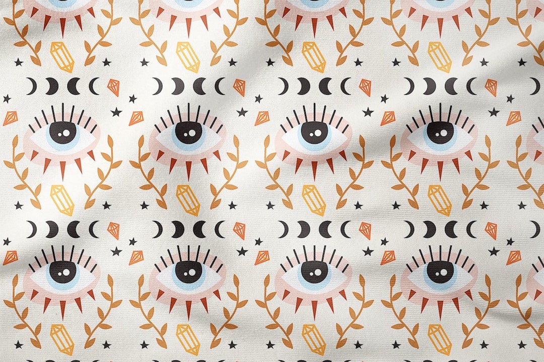Mystic Eyes Pattern Upholstery Print Fabric, Boho Home Decor Fabric ...