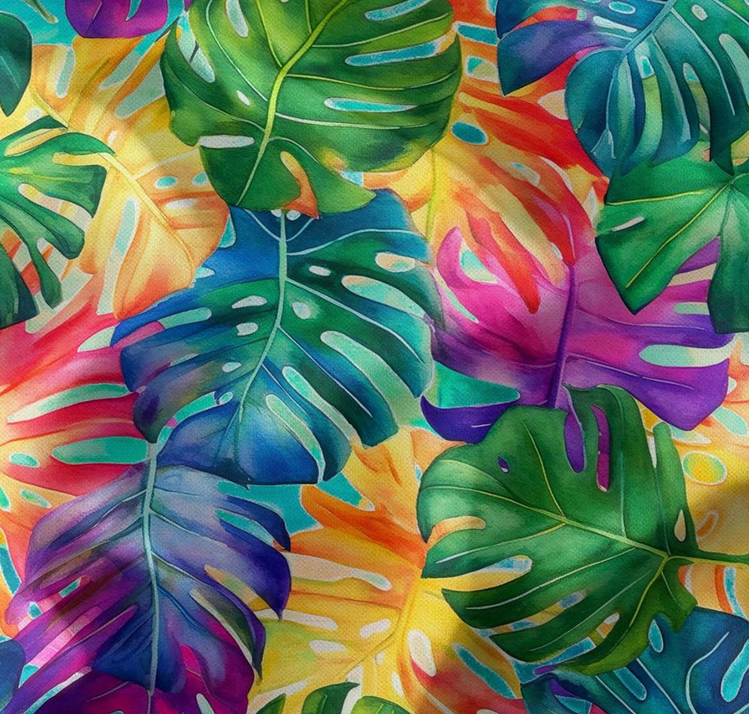 Rainbow Monstera Leaves Pattern Upholstery Print Fabric, Floral Home ...
