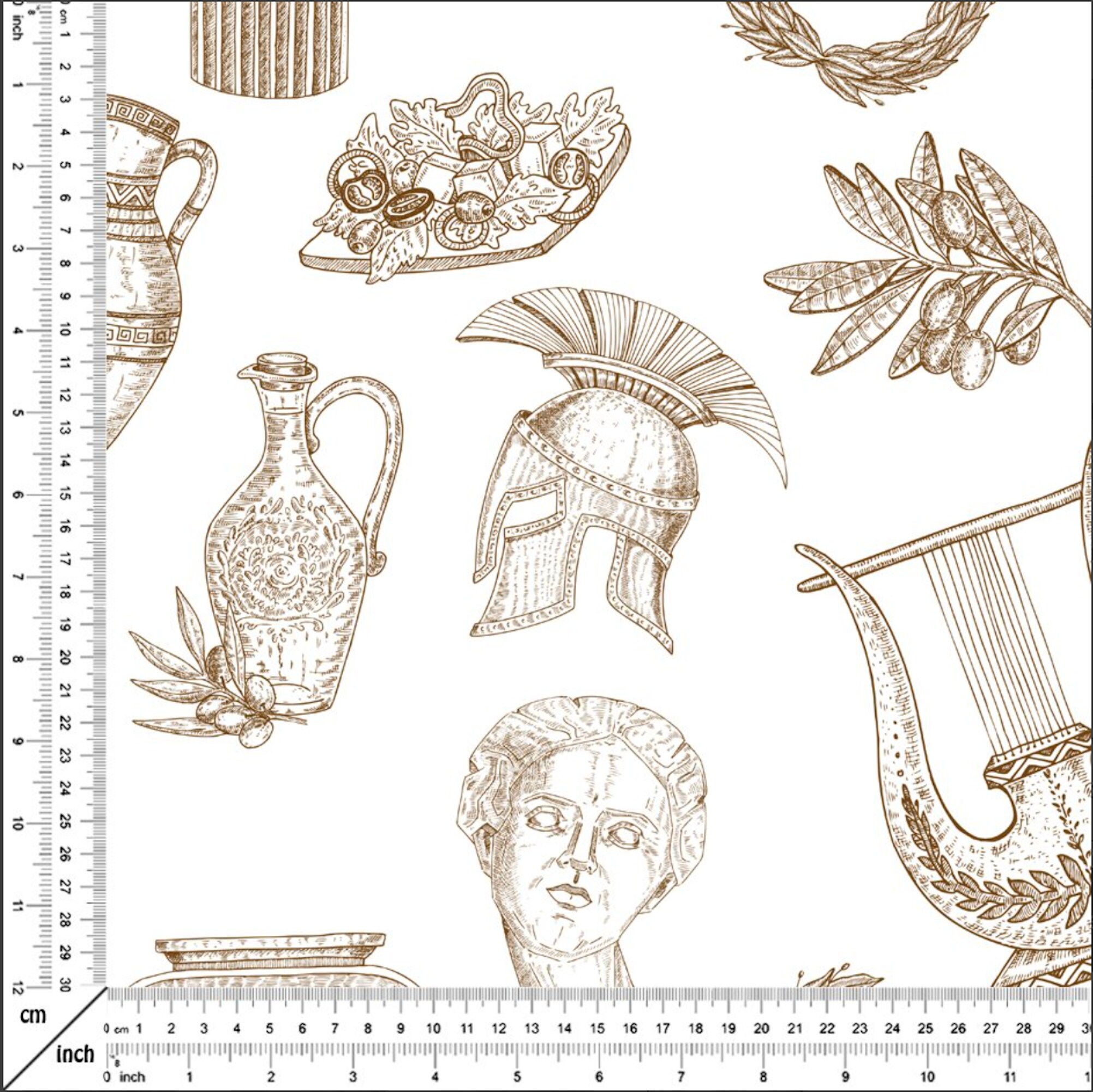 Ancient Greek Pattern Upholstery Print Fabric, Boho Home Decor Fabric ...