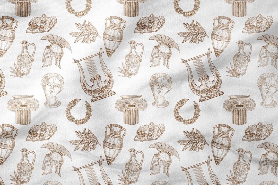 Ancient Greek Pattern Upholstery Print Fabric, Boho Home Decor Fabric ...