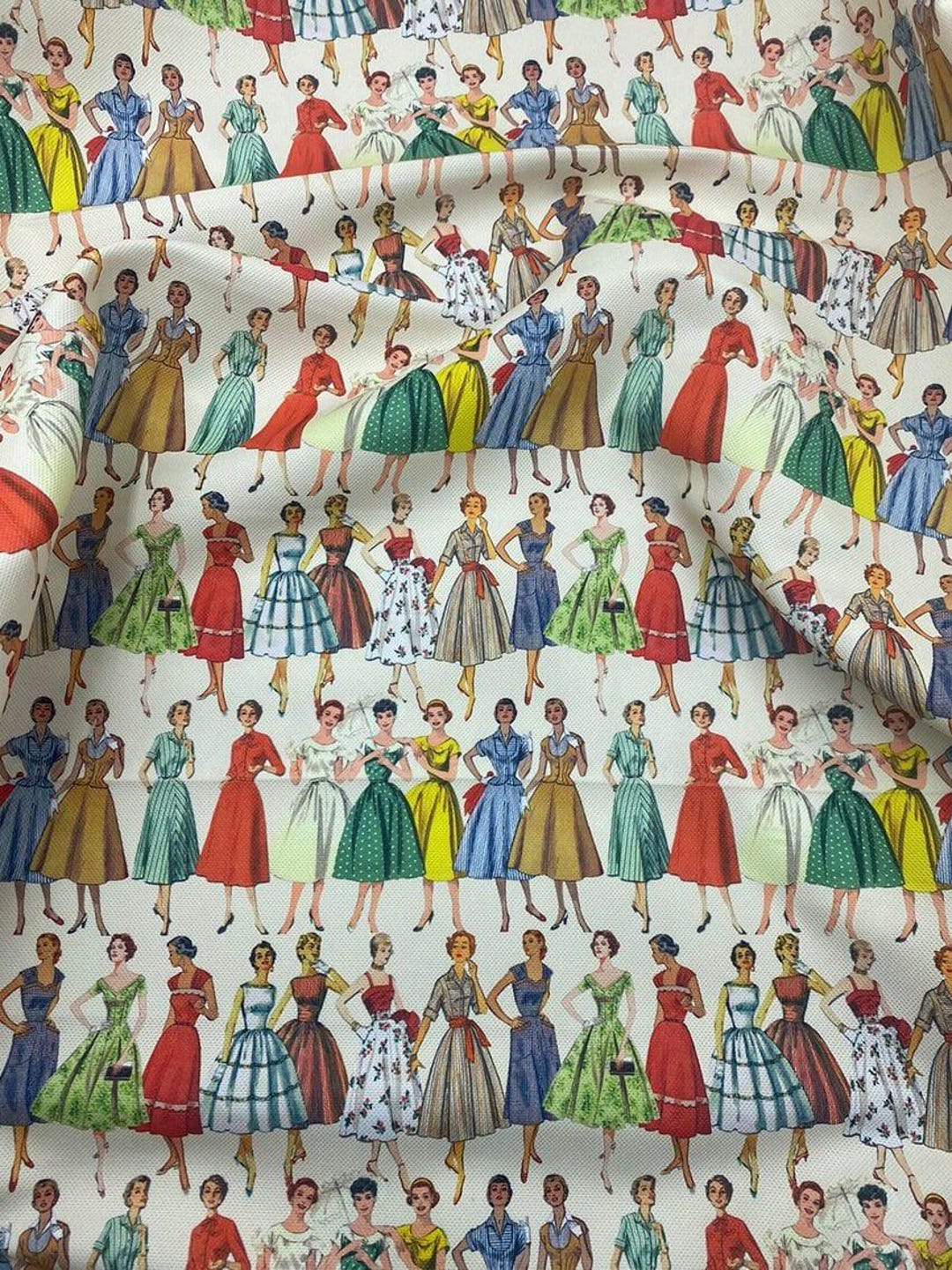 Vintage Women Print Upholstery Fabric: Cream & Black Art Decor by the ...