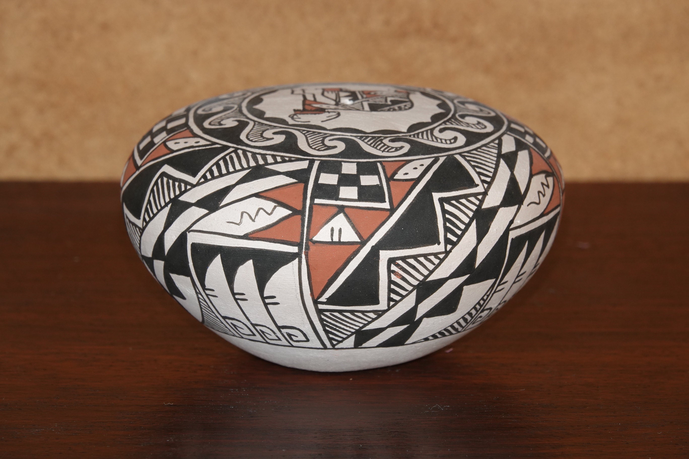 Acoma Seed Pot by Leland Vallo, 2" Tall, 3.5" Diameter. Neat Polychrome ...