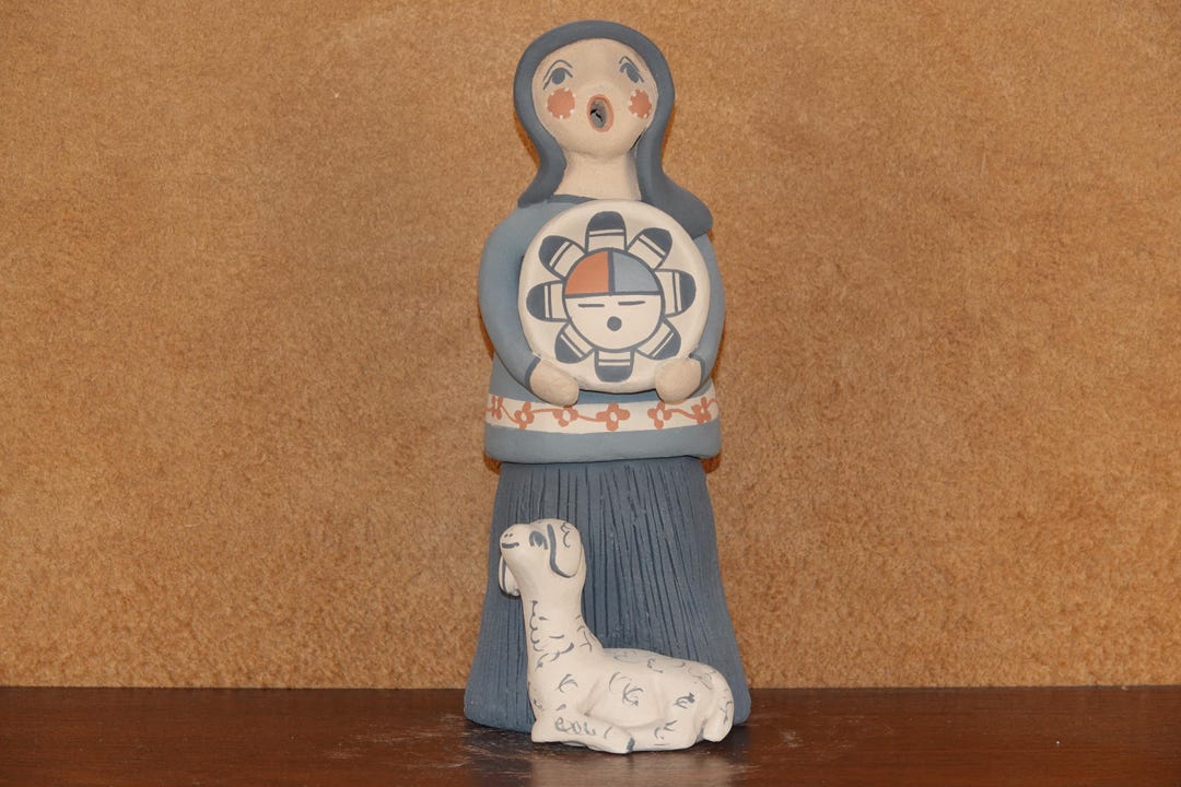 Jemez Pueblo Storyteller With a Sheep by Phillip M Fragua. 6.75" Tall ...