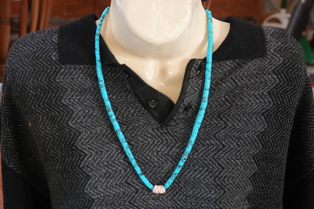 Native American Made Turquoise and Heishi Necklace, 25" Clasp to Clasp ...