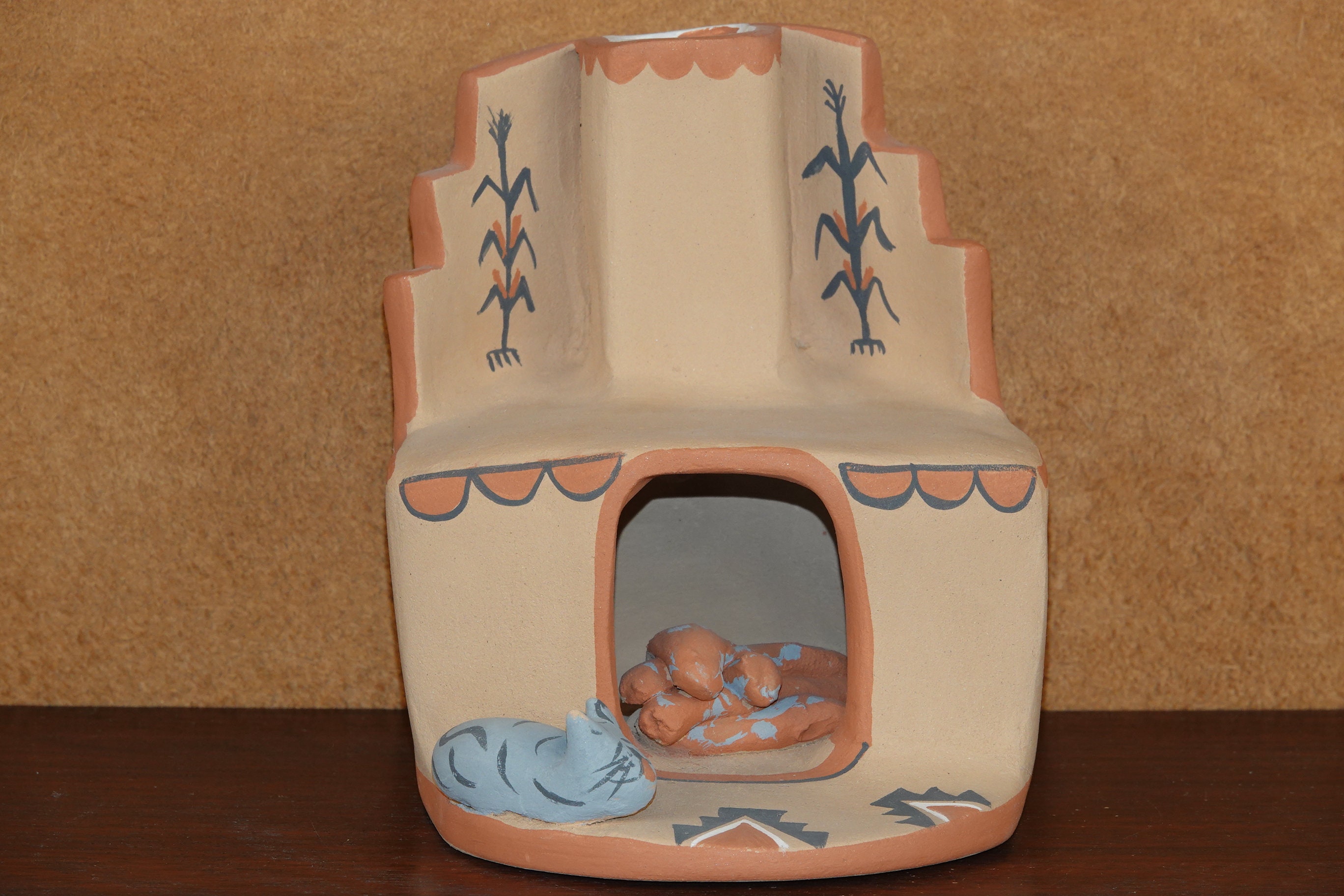 Native American Adobe Fireplace With a Cat Enjoying the Heat. 5.375 ...