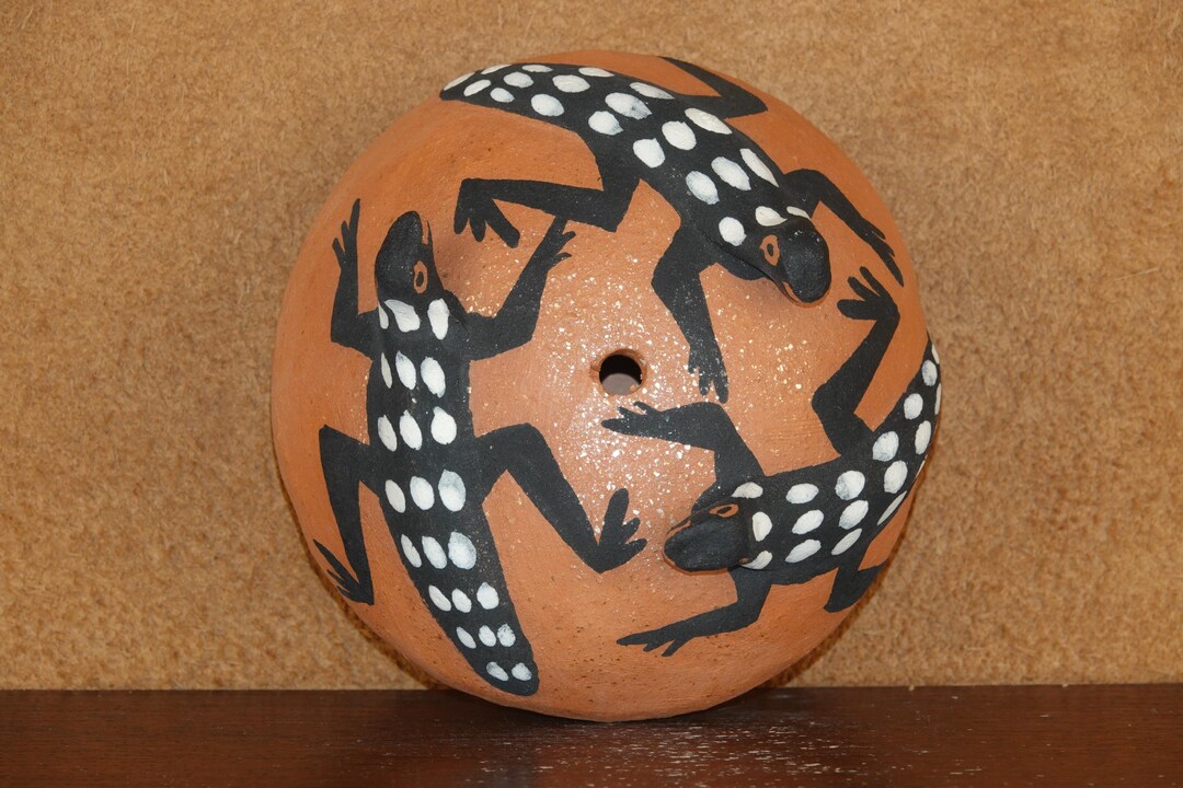 Acoma Seed Pot With 3 Lizards by Nadine Mansfield, 3.75" Diameter. - Etsy