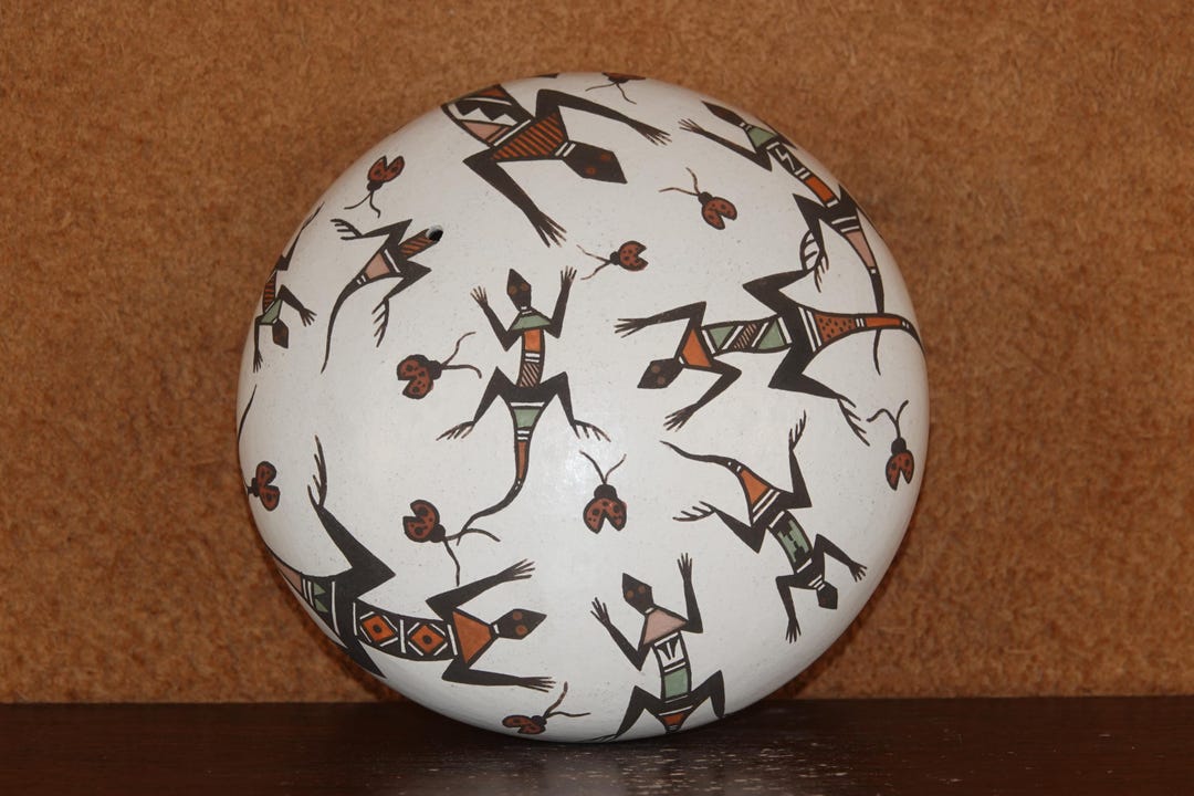 Acoma Seed Pot With Lizards and Bugs by D Lucero, 3 Diameter. Seed ...