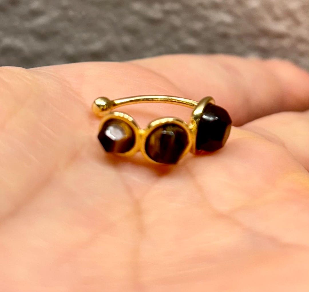 Ear Cuff 18K Yellow Gold Filled - Tiger's Eye Natural Stone From Brazil ...