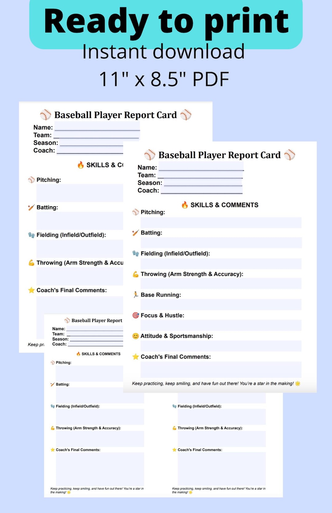 Baseball Report Card - Etsy