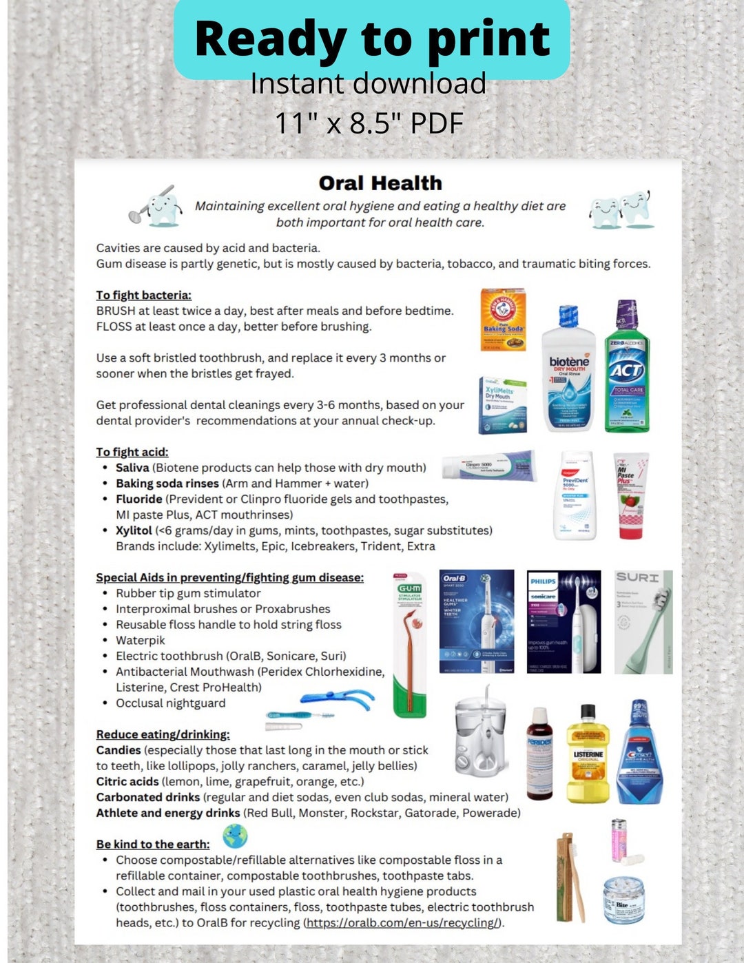 Oral Health Handout - Etsy