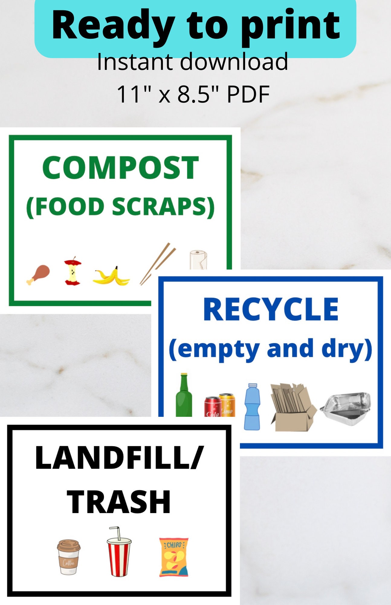 Zero Waste Party Pack Signs - Landfill - Recycle - Compost - Reusable ...