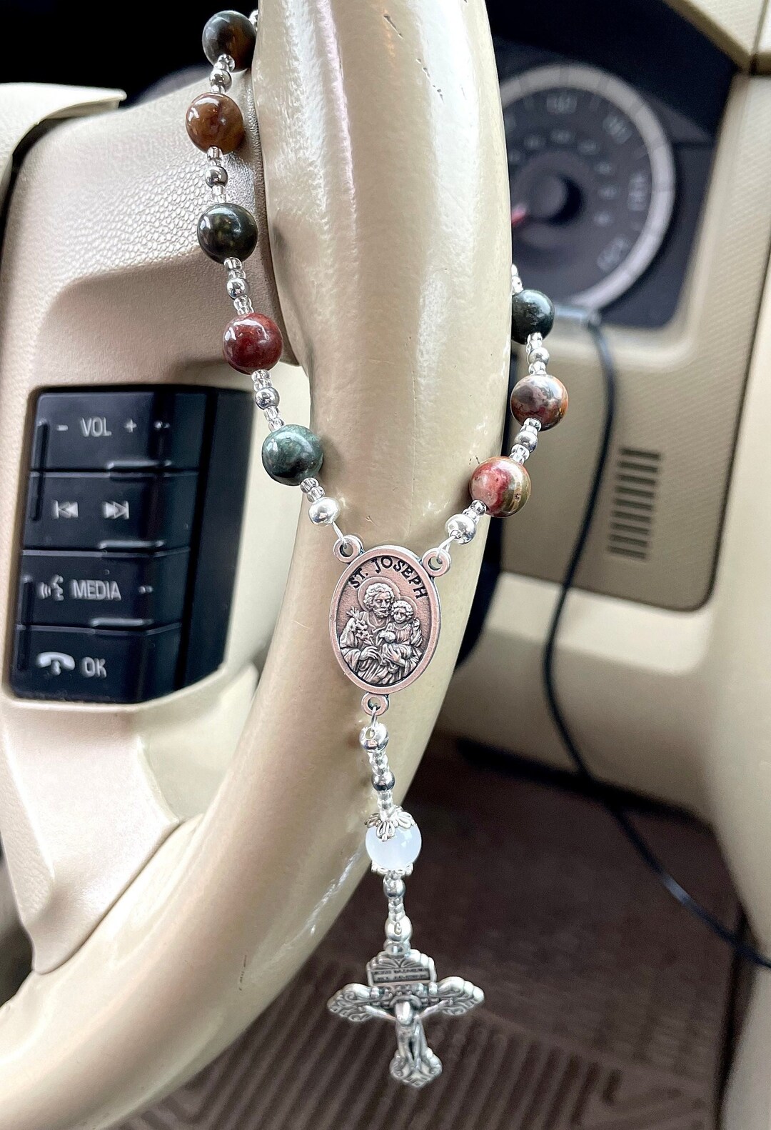Saint Joseph Auto Rosary: Picasso Jasper, Magnetic Catholic Prayer Aid ...